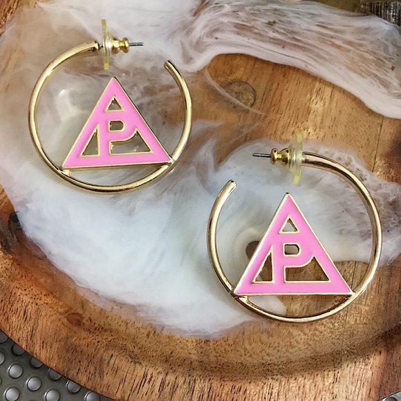Jewelry | New Poppy Pink Triangle Logo Gold Hoop Earrings | Poshmark